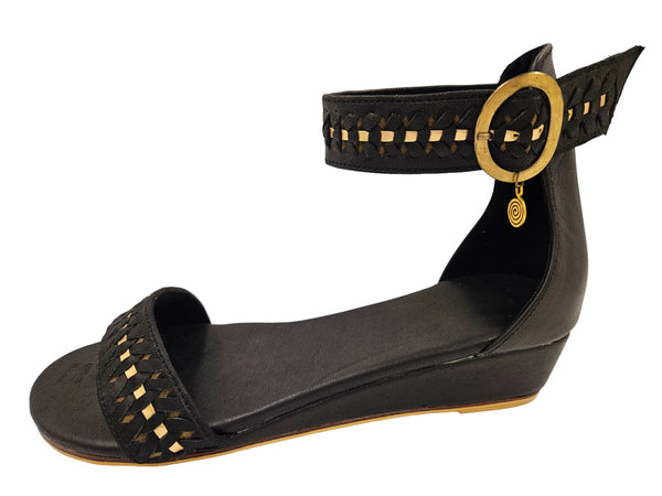 Black Leather Wedges with Gold Trim – Vertigo Shoes