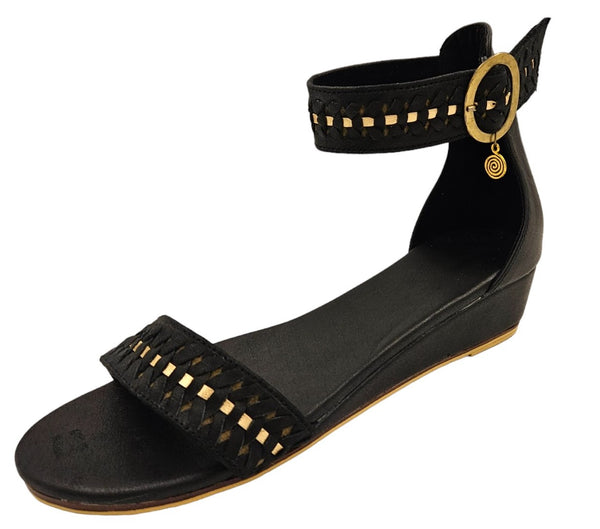 Black Leather Wedges with Gold Trim – Vertigo Shoes