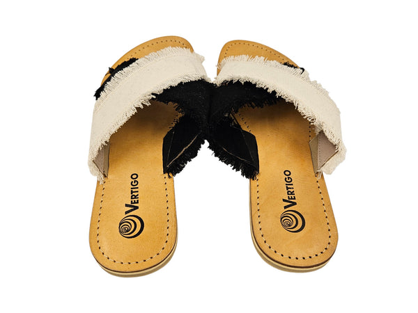 Criss-Cross Slide Sandal - Black and Cream – Vertigo Shoes