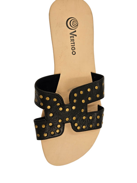 Studded Slide - Genuine Leather BLACK – Vertigo Shoes