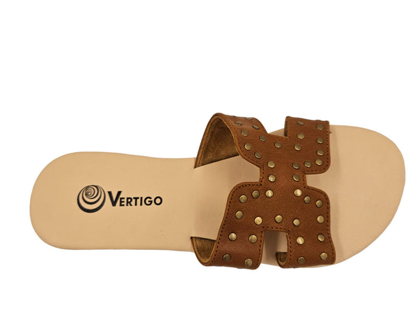 Studded Slide - Genuine Leather BROWN – Vertigo Shoes